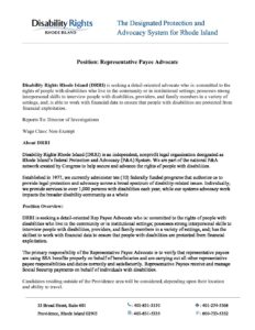 Rep Payee Advocate | Disability Rights Rhode Island